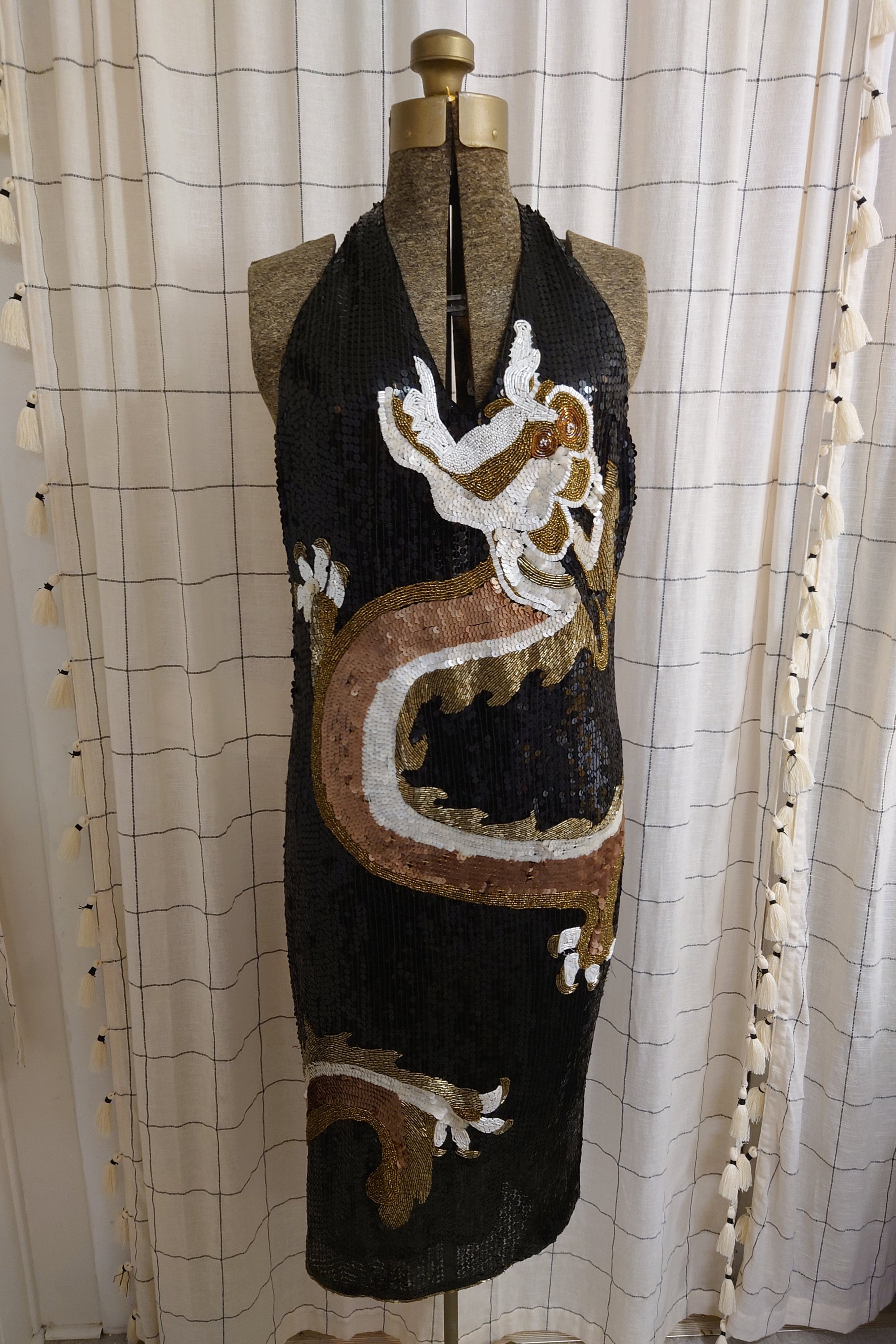 Vintage Sequin Dragon Halter Dress W/ Slit - Etsy