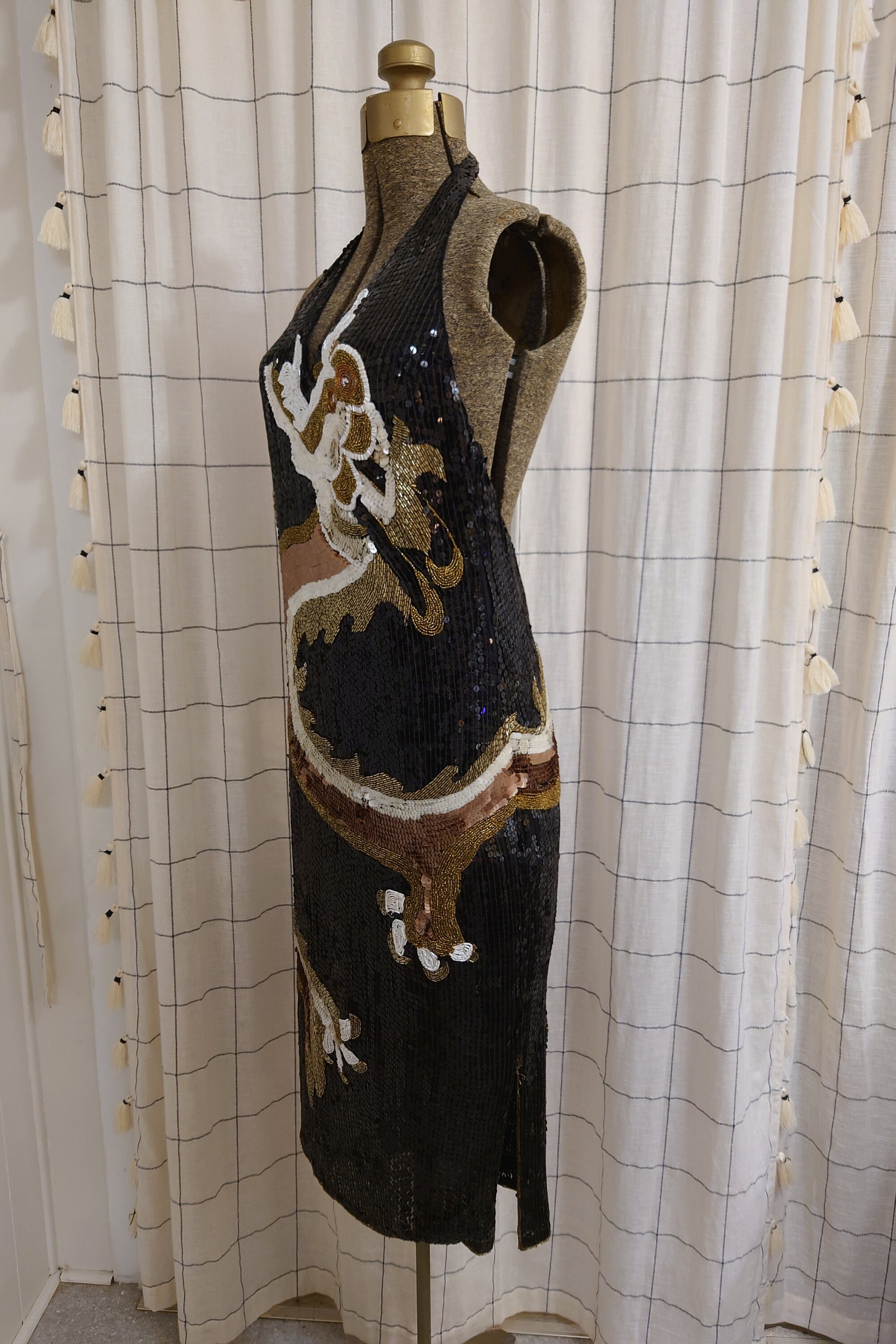 Vintage Sequin Dragon Halter Dress W/ Slit - Etsy