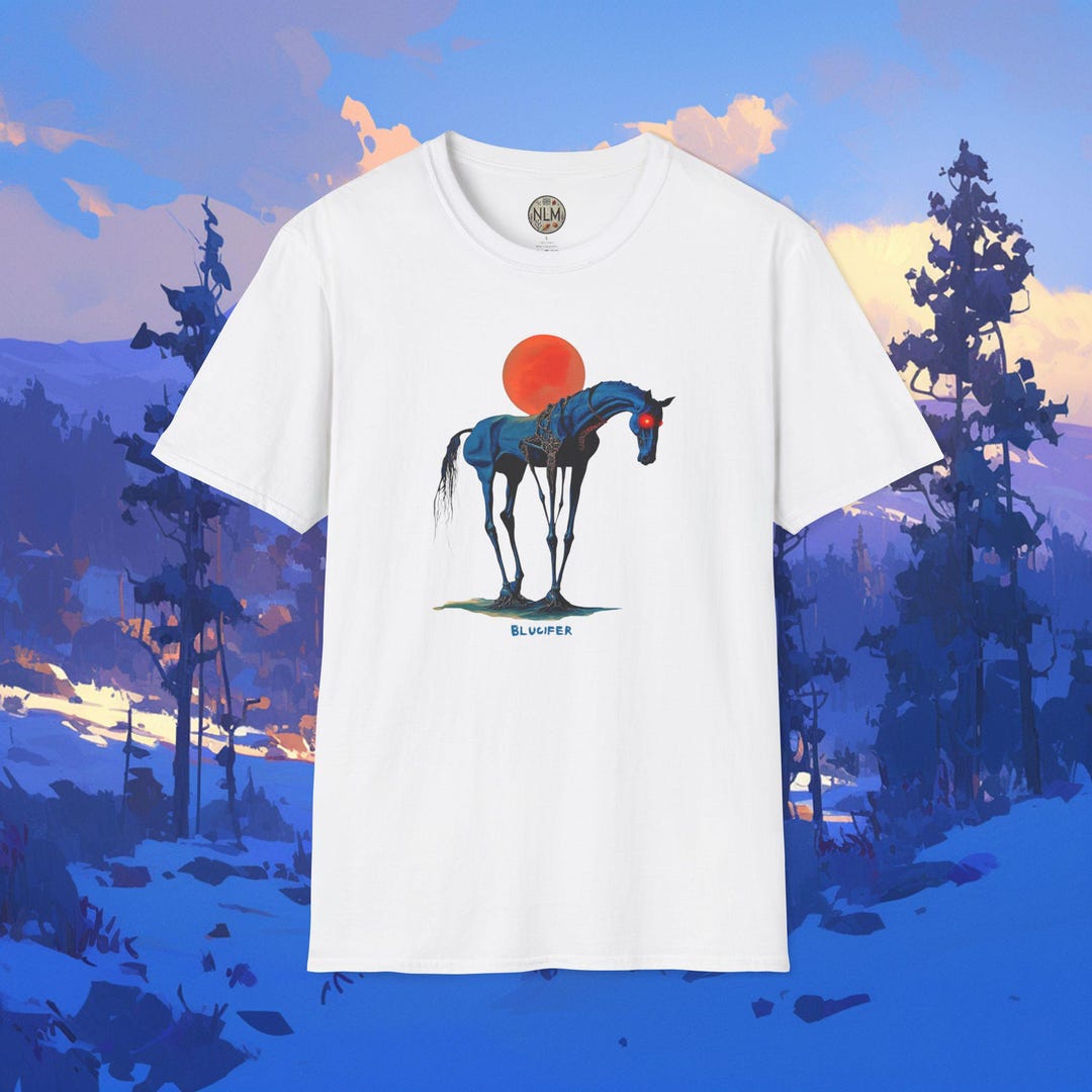 Surrealist Blucifer Blue Horse With Glowing Red Eyes T-shirt | Surreal ...