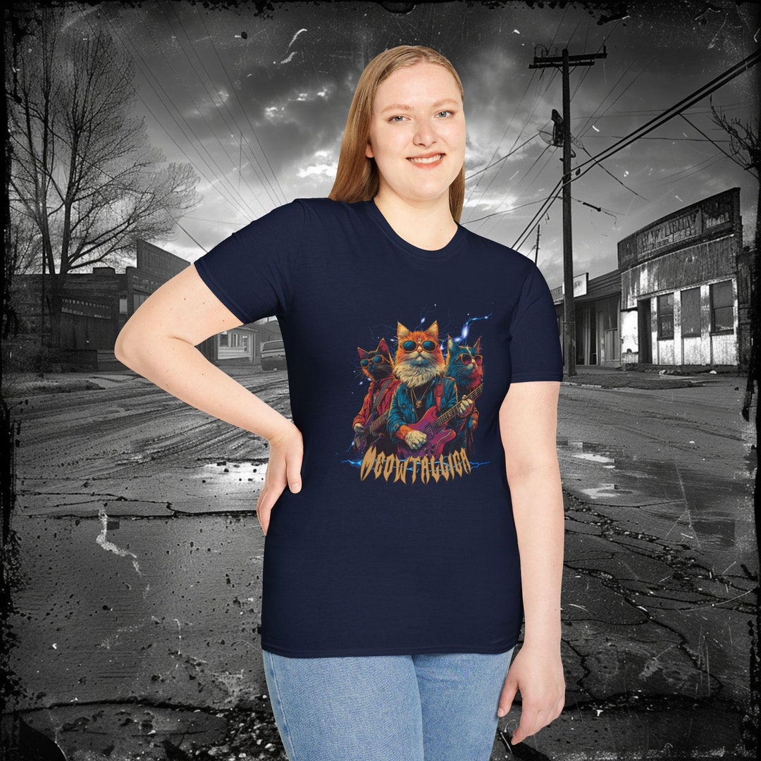 Meowtalica Cat Unisex T-shirt, Funny 80's Rock Band Tee, Softstyle ...