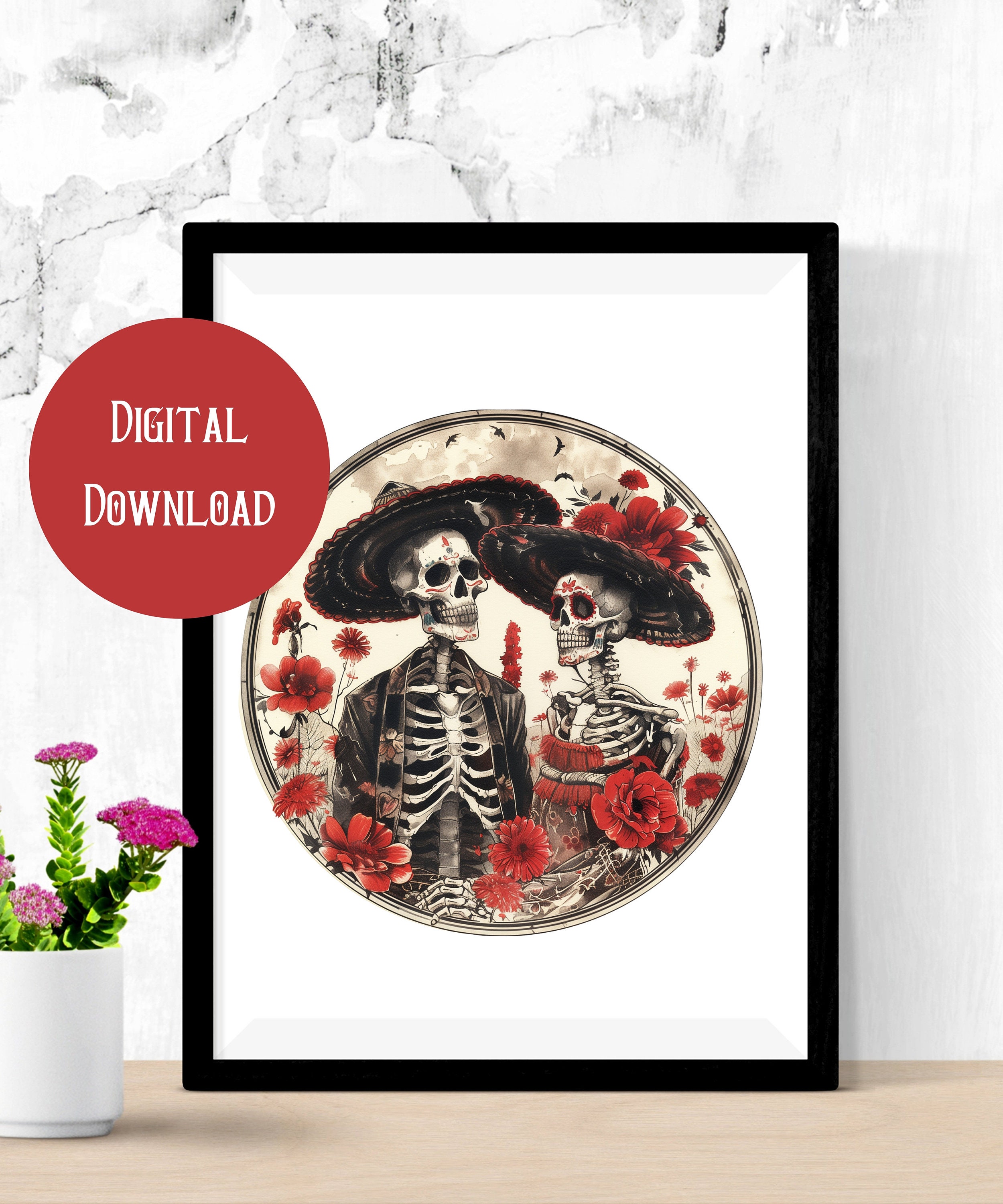 Skull Couple PNG Digital Image, Japanese Woodblock Print Style PNG ...