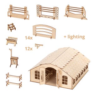 Horse Stable 12 Stall+lighting+accesories for Schleich Papo Breyer ...
