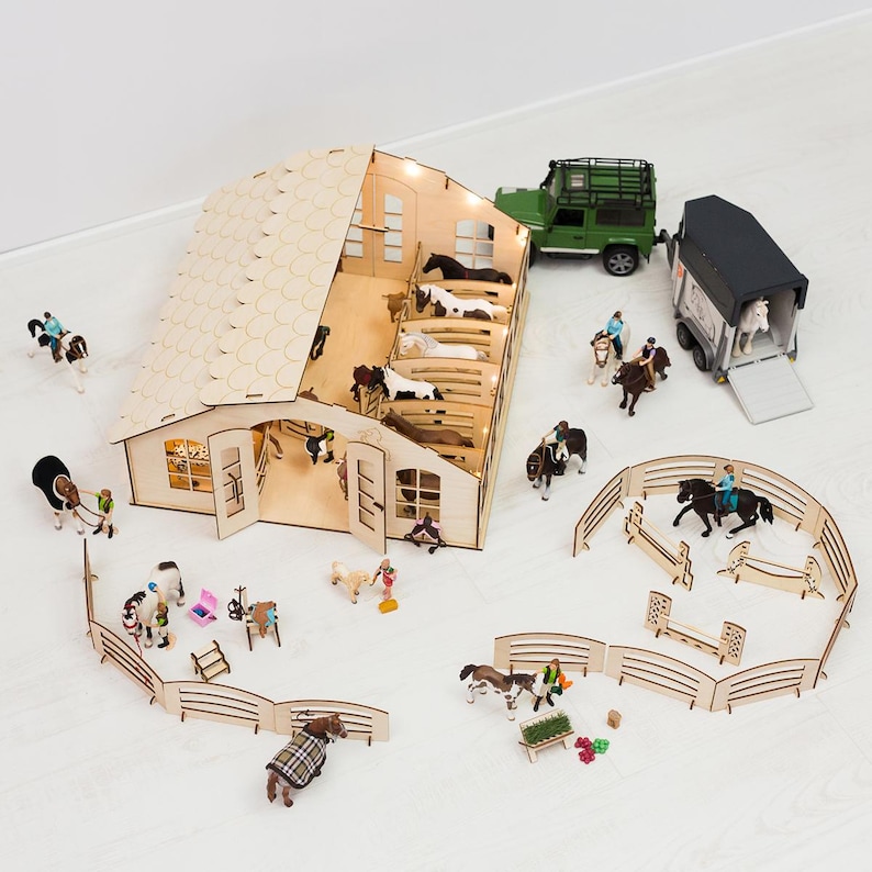 Horse Stable 12 Stall+lighting+accesories for Schleich Papo Breyer ...