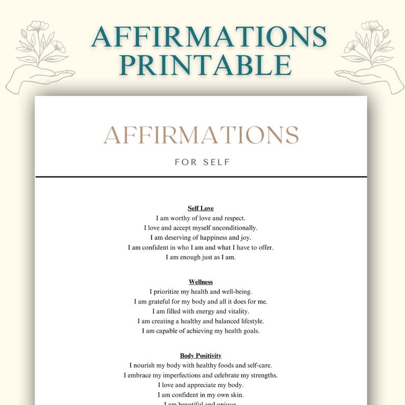 Elegant Printable Affirmations for Women 3 Pages of Daily Positivity ...