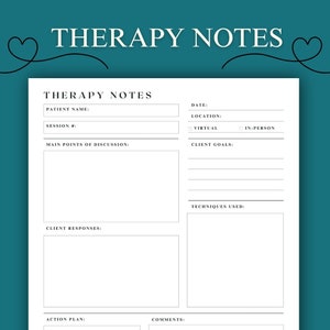 Therapy Notes Sheet Printable & Fillable PDF Therapy Worksheets ...