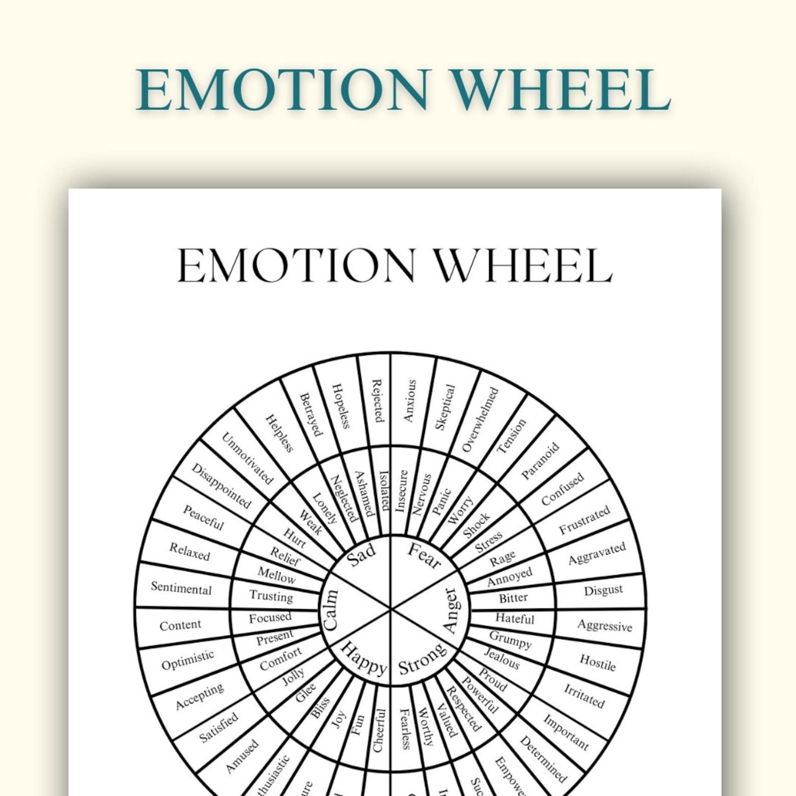 Therapy Emotion Wheel Printable PDF | Self Care Feelings Wheel | Mental ...