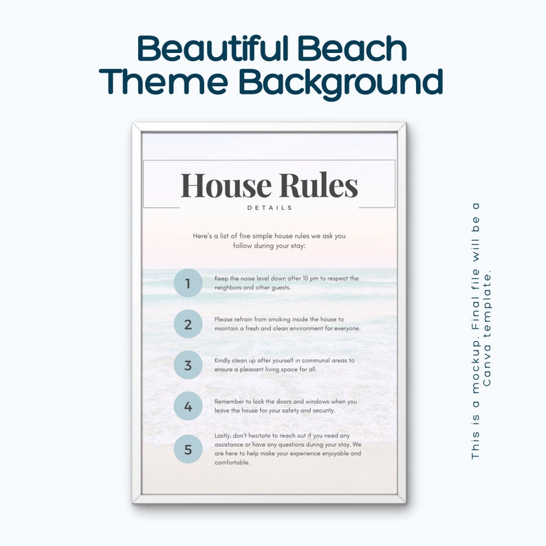 Airbnb House Rules Print, Beach House Sign, Hosting Decor, Property ...