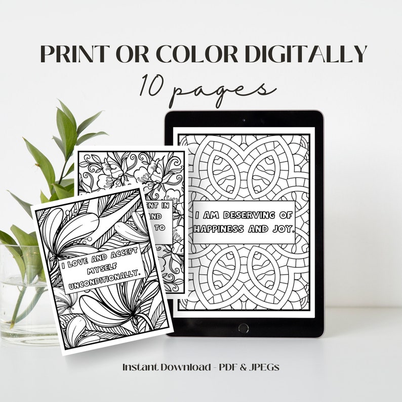 Positive Affirmation Coloring Book Printable, Self Care Coloring Pages ...