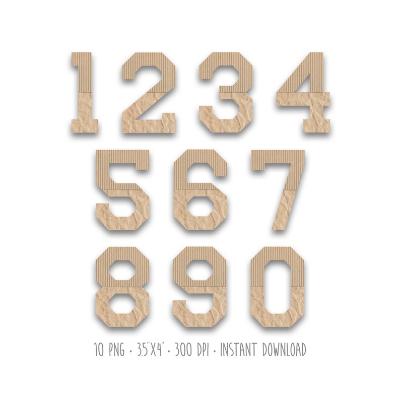 Number With Brown Paper and Drop Shadows, PNG Digital Download - Etsy