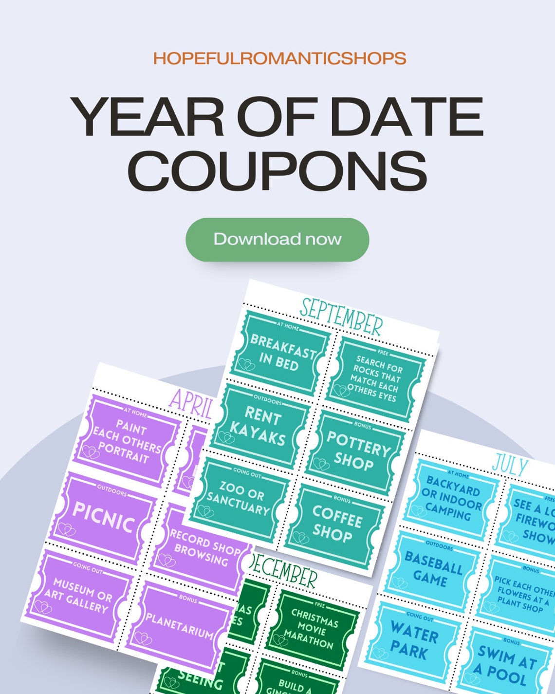 Printable Year of Dates: 12 Months of Dates, Date Ideas, Date Coupons ...