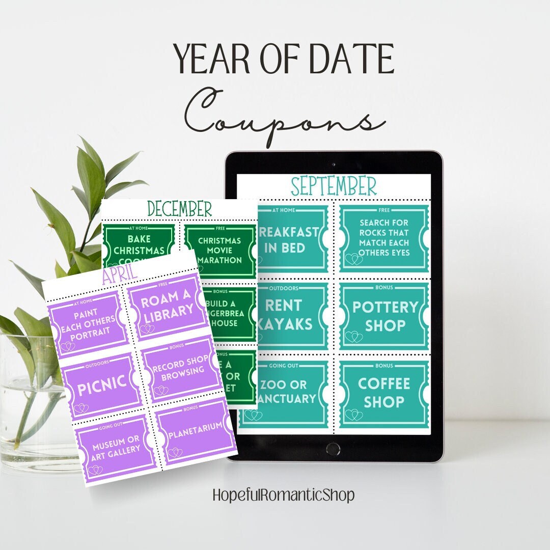 Printable Year of Dates: 12 Months of Dates, Date Ideas, Date Coupons ...