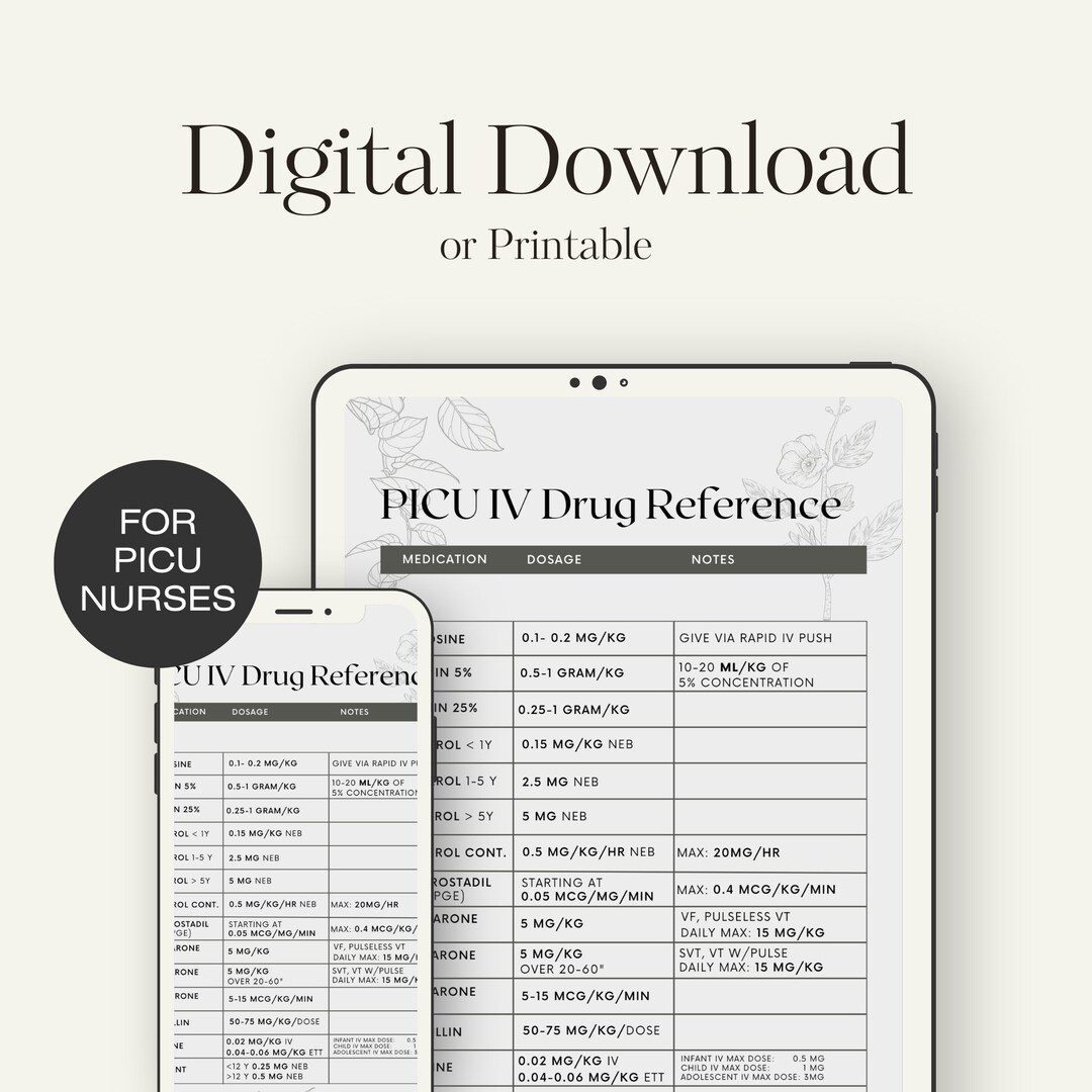 PICU Nurse IV Medication Reference. Great for PICU, Pediatrics and ...