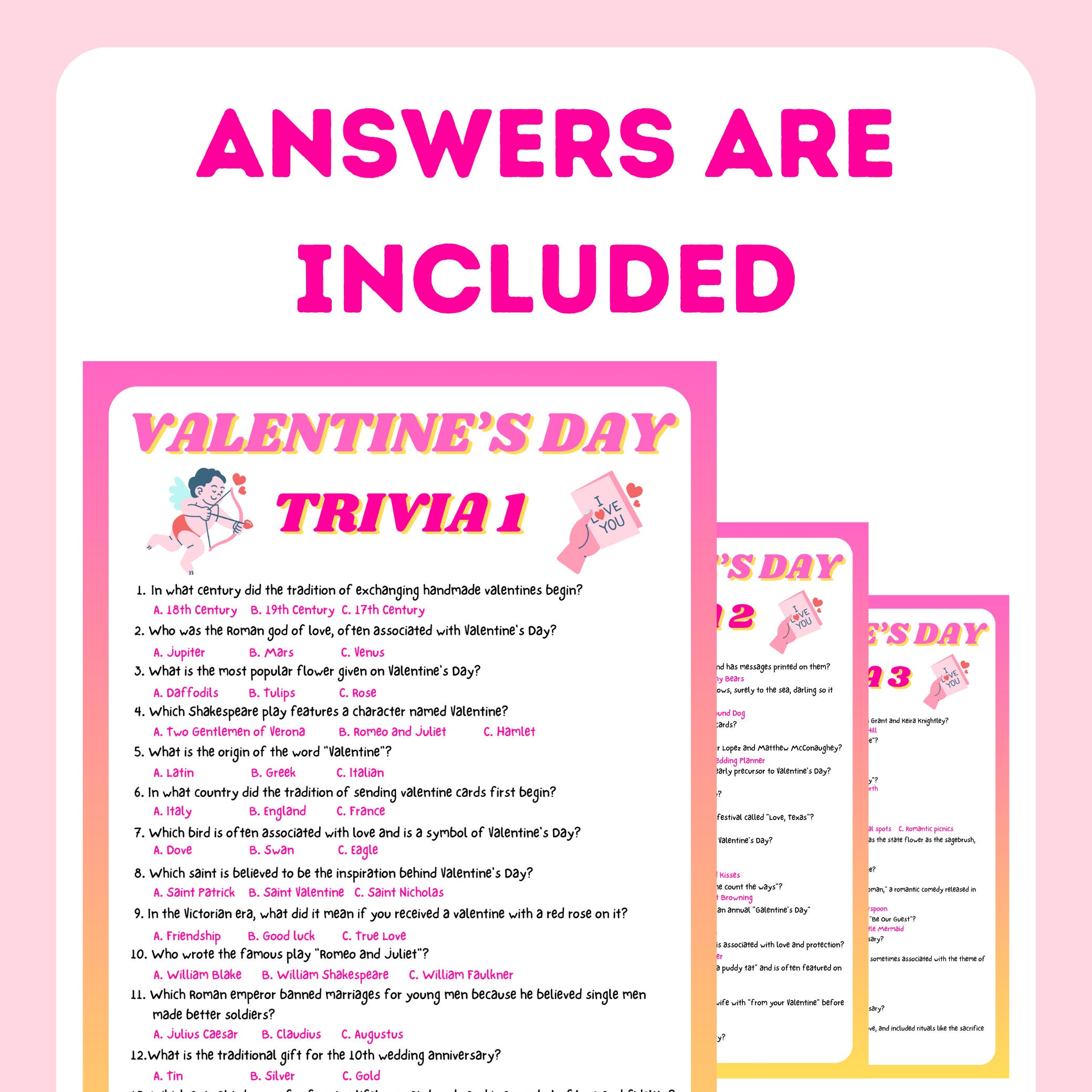 Valentines Day Trivia Game, Valentine Day Party Game for Kids ...