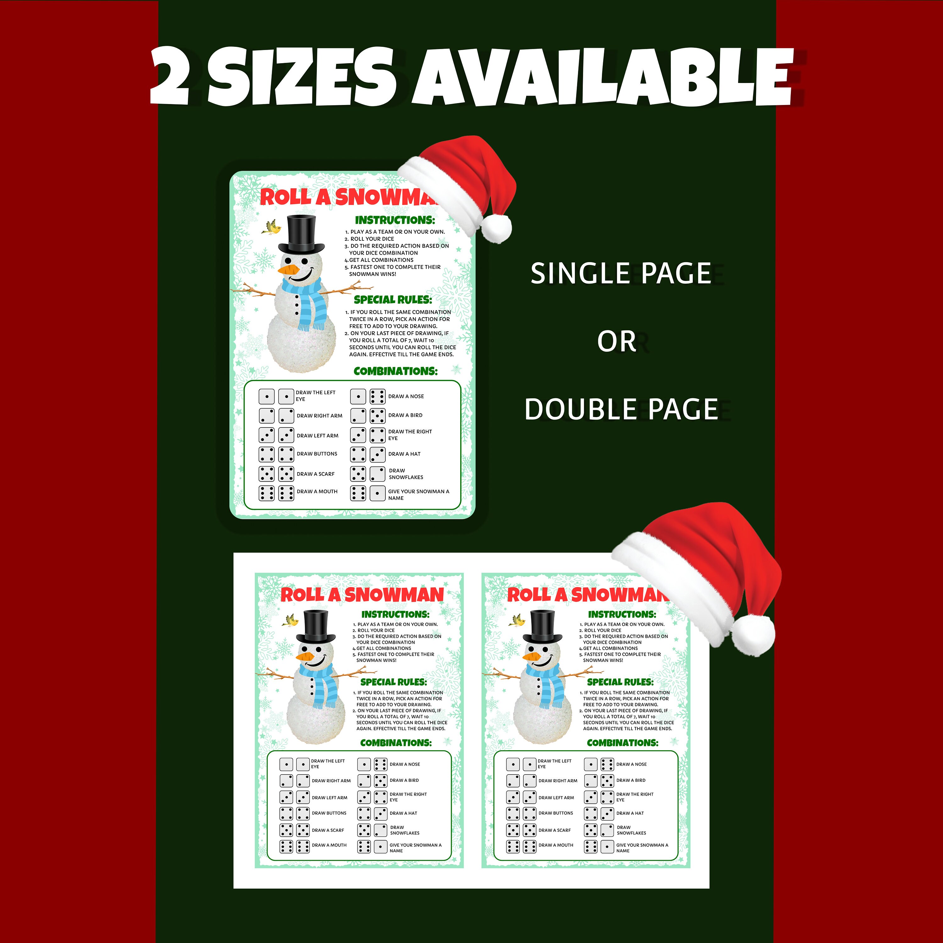 Roll A Snowman Game Printable Christmas Dice Game Winter Activity for ...