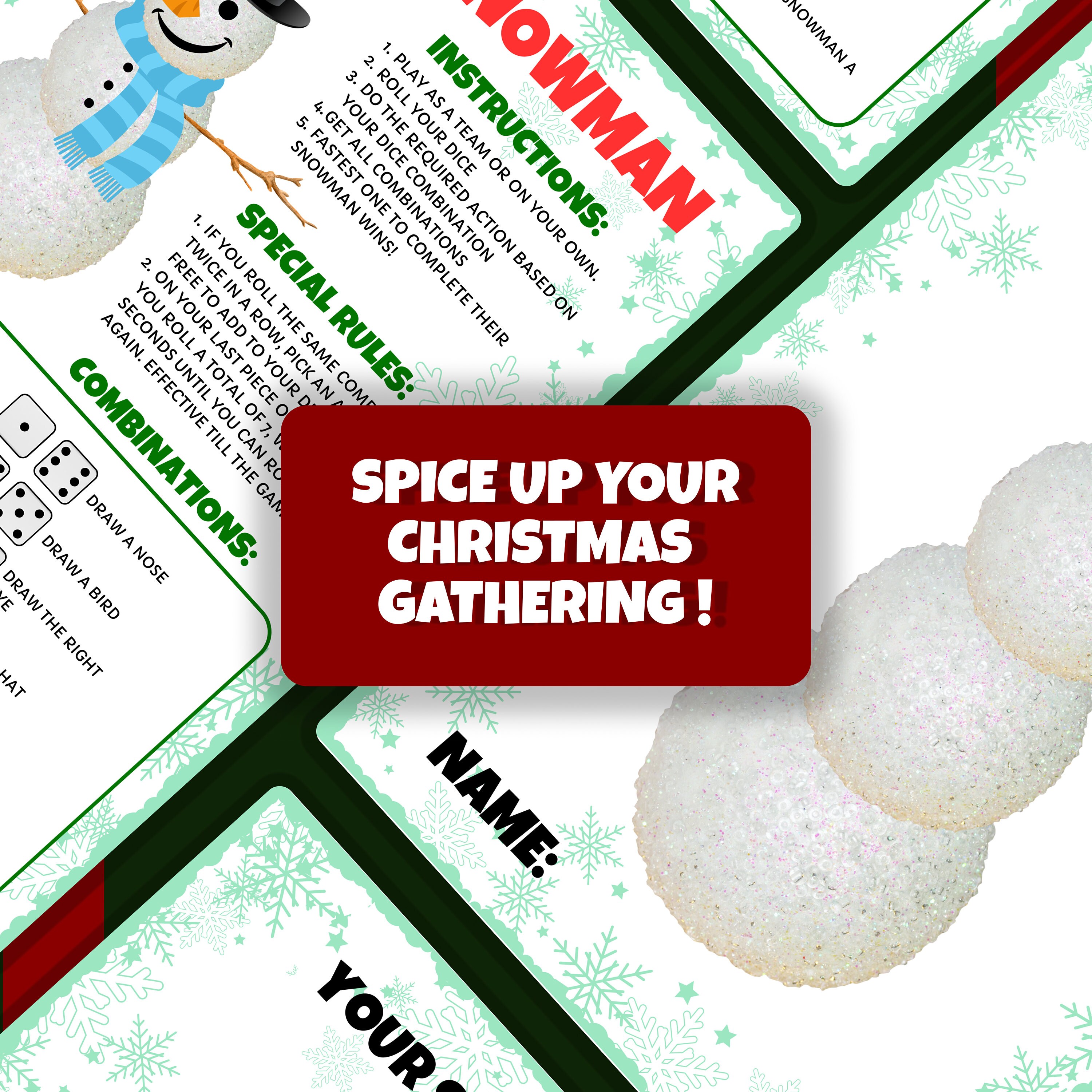 Roll A Snowman Game Printable Christmas Dice Game Winter Activity for ...