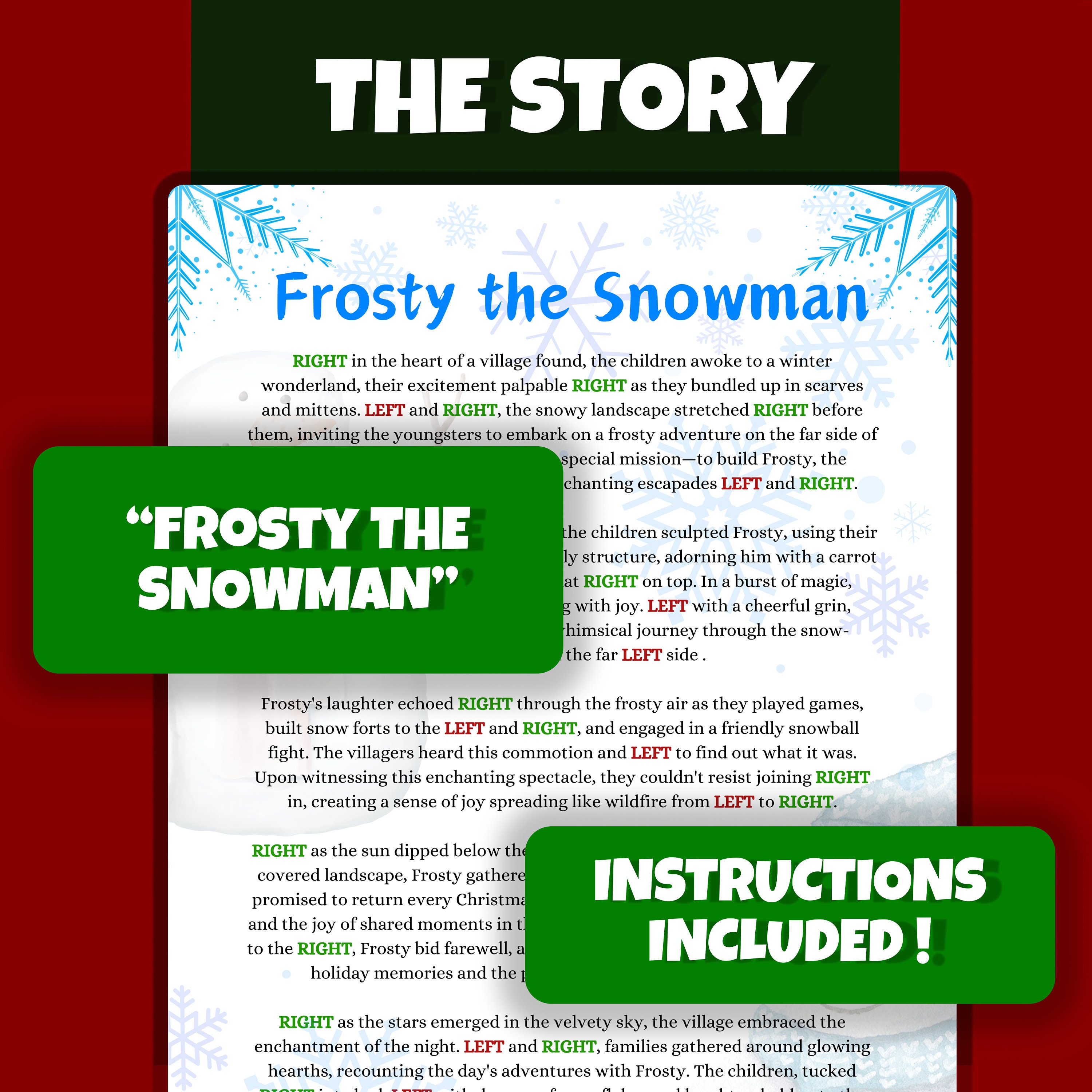 Frosty the Snowman Story Game | Left Right Christmas Story | Right Left ...
