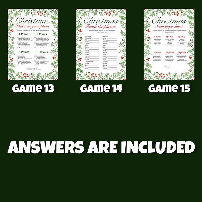 Printable Christmas Game Bundle, Christmas Party Games, Christmas ...