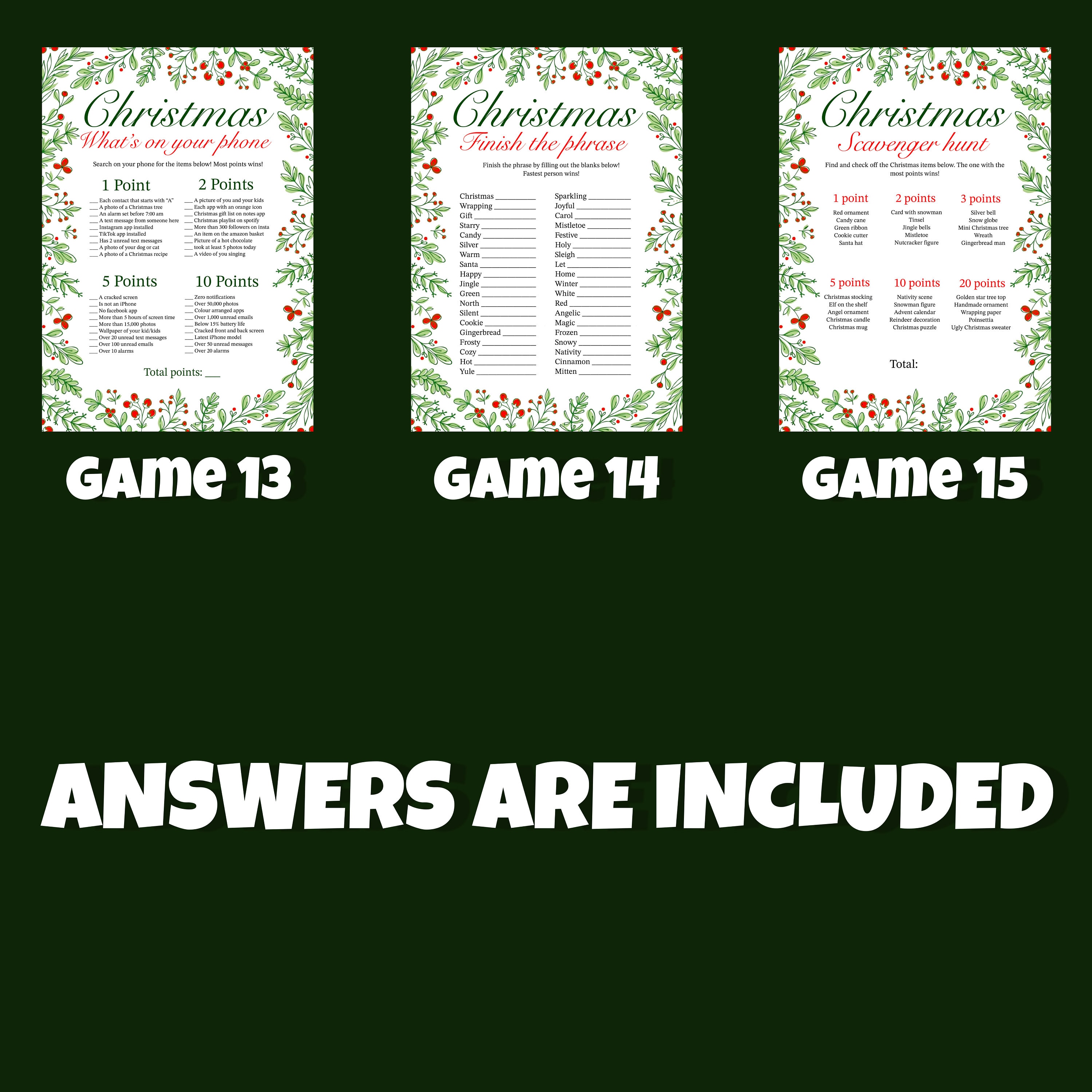Printable Christmas Game Bundle, Christmas Party Games, Christmas ...