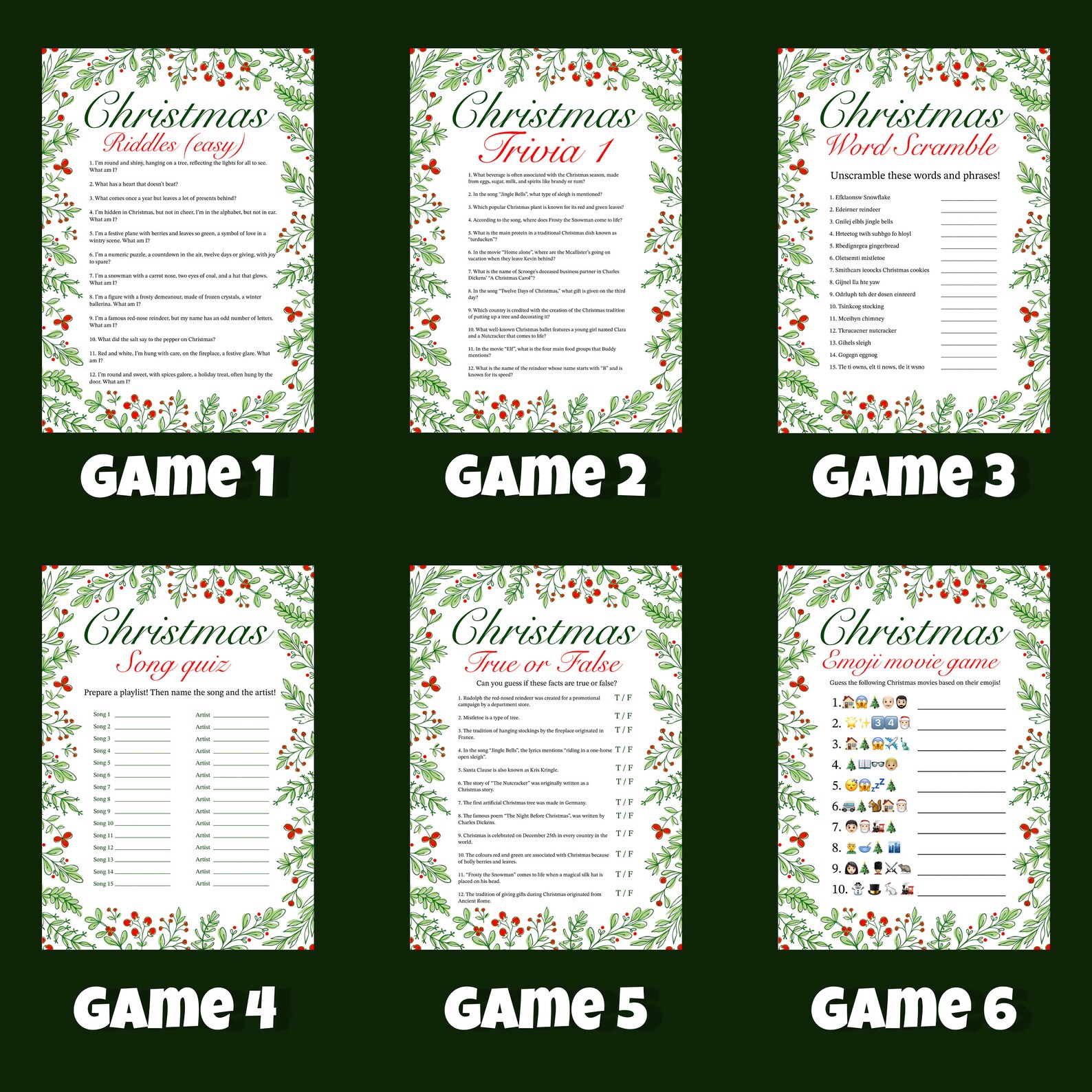 Printable Christmas Game Bundle, Christmas Party Games, Christmas ...