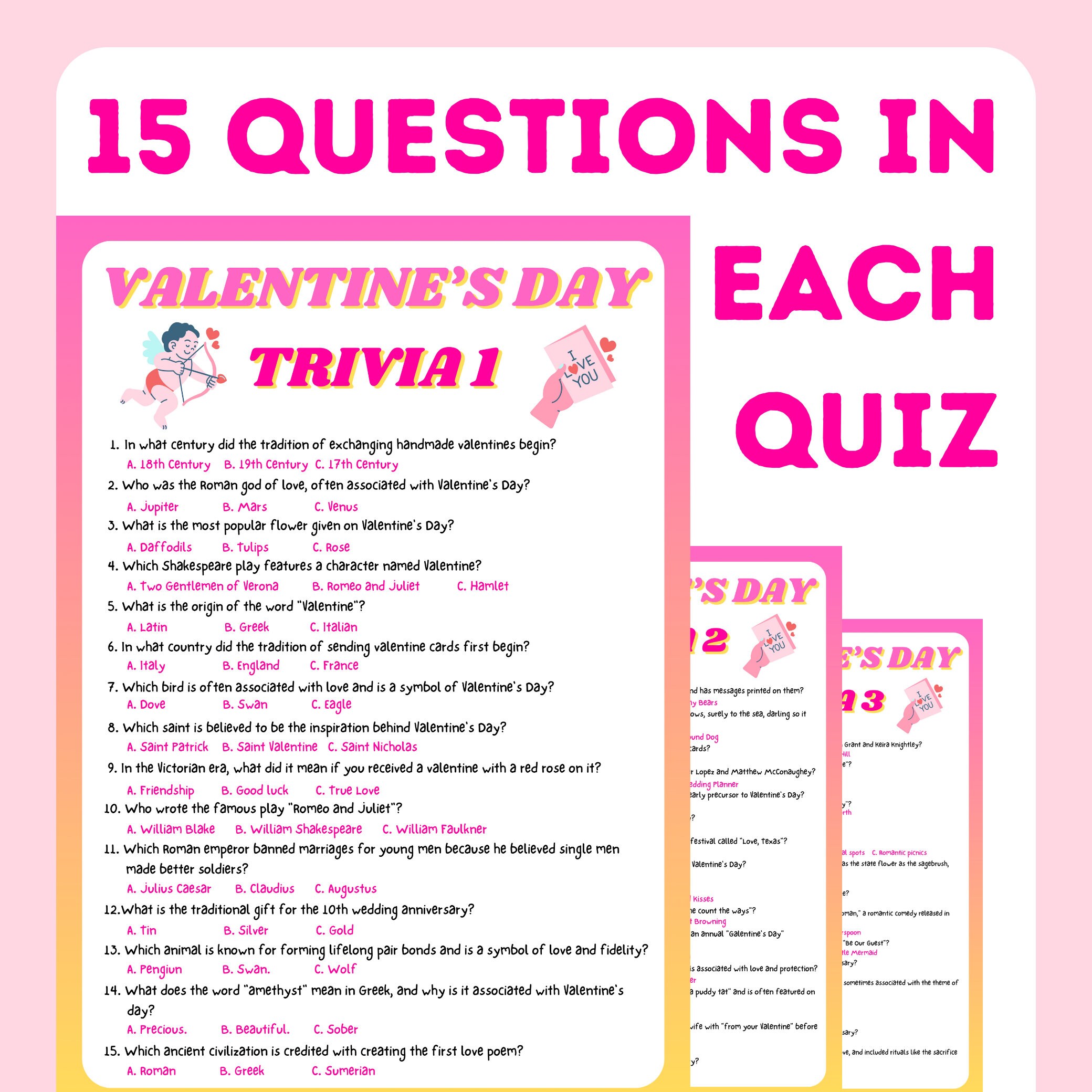 Valentines Day Trivia Game, Valentine Day Party Game for Kids ...