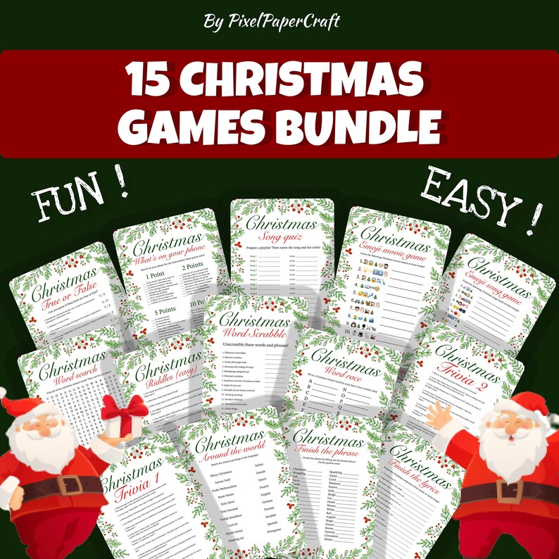 Printable Christmas Game Bundle, Christmas Party Games, Christmas ...