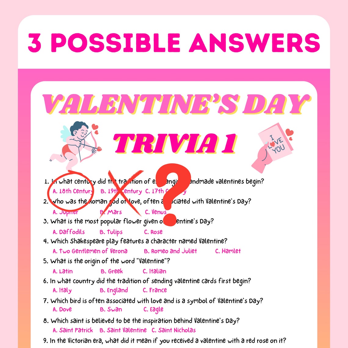 Valentines Day Trivia Game, Valentine Day Party Game for Kids ...