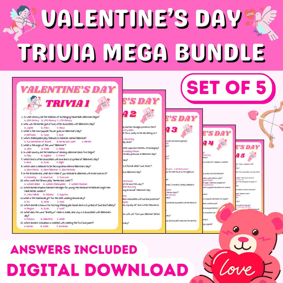 Valentines Day Trivia Game, Valentine Day Party Game for Kids ...