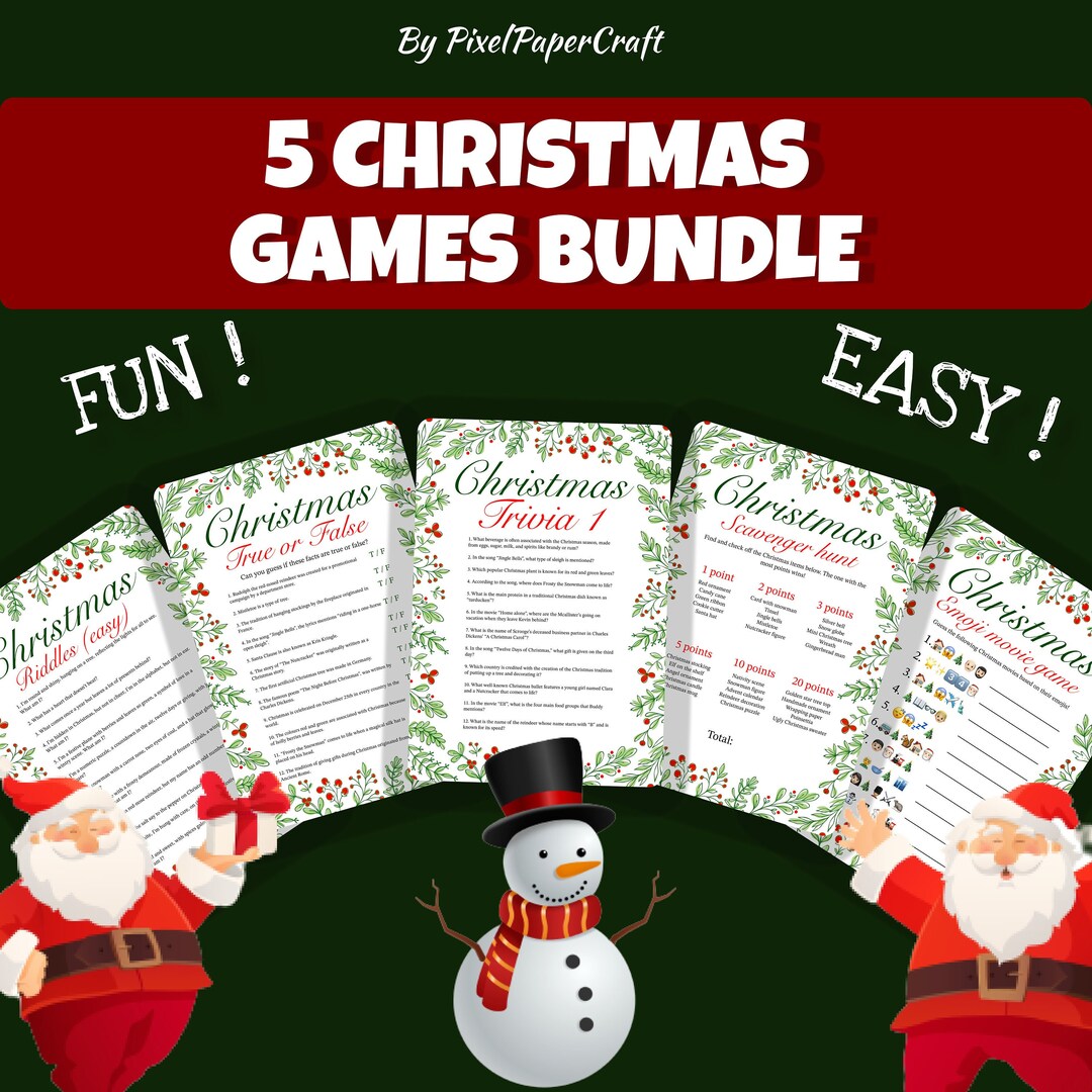 5 Printable Christmas Game Bundle, Christmas Party Games, Christmas ...