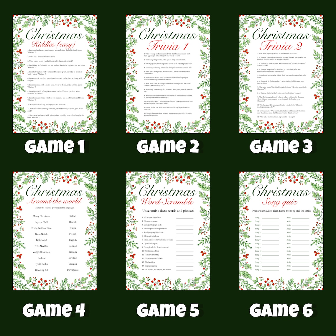 Printable Christmas Game Bundle, Christmas Party Games, Christmas ...