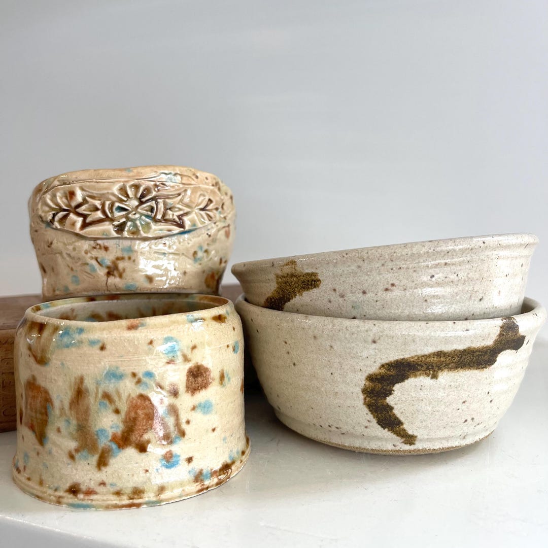 Signed Beige Ceramic Bowls, Eclectic Pottery, Neutral Colors - Etsy