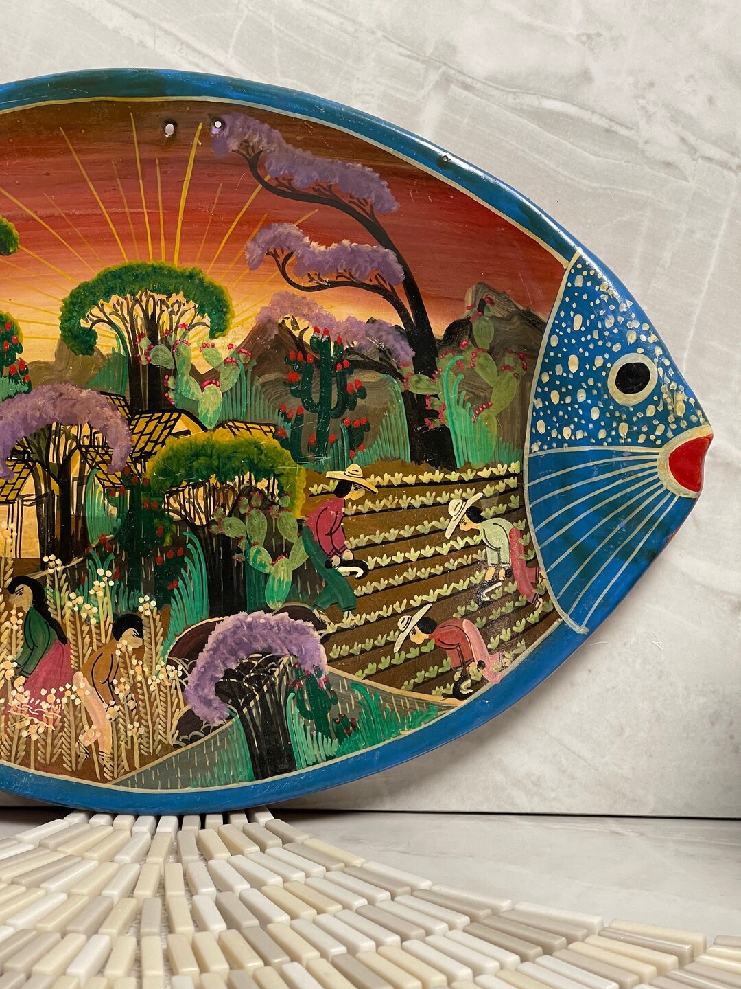 Mexican Red Clay Platter With Vibrant Hand Painted Scene - Etsy