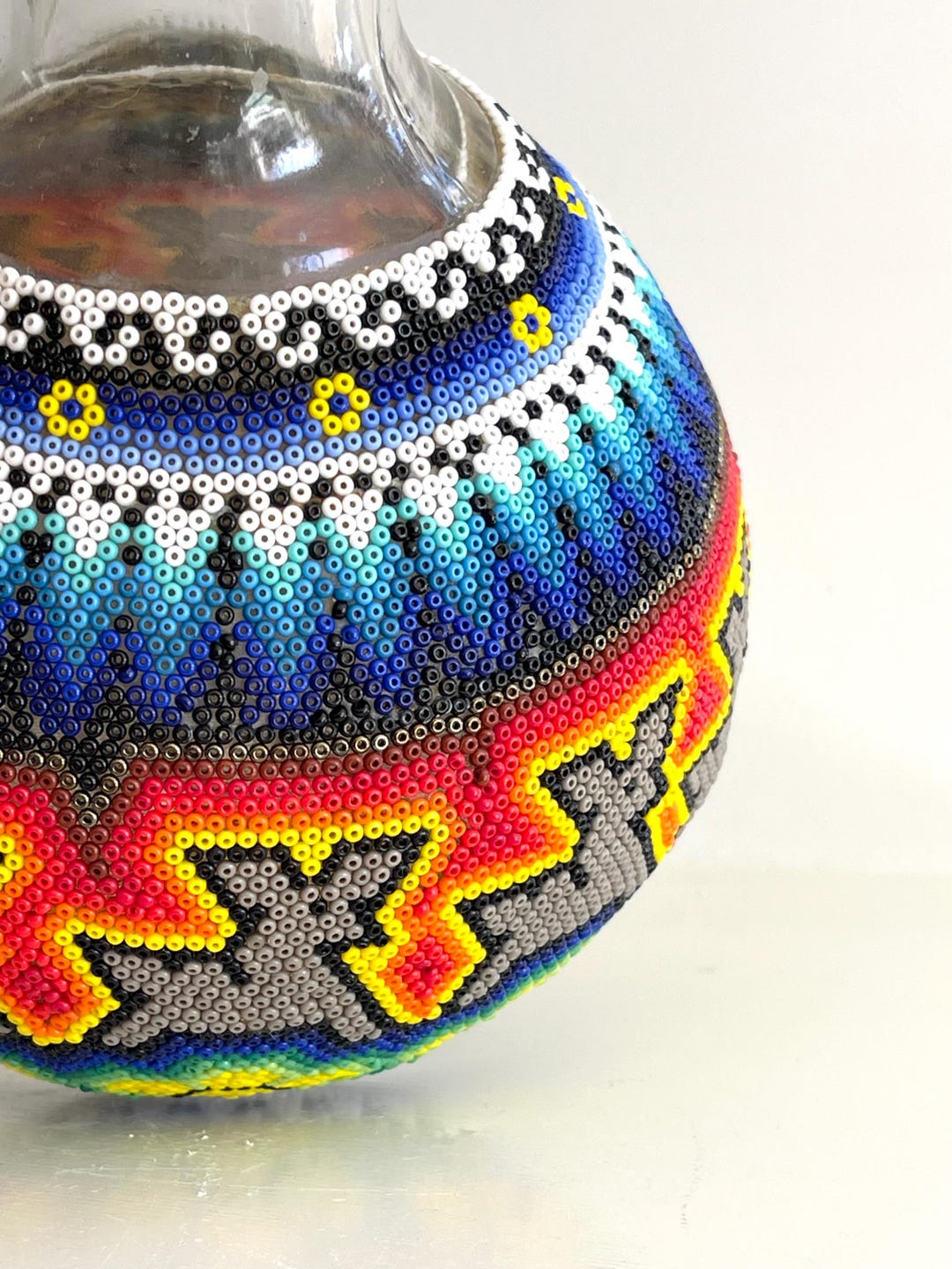 Huichol Beaded Tequila Decanter: Mexican Folk Art Deer Symbol - Etsy
