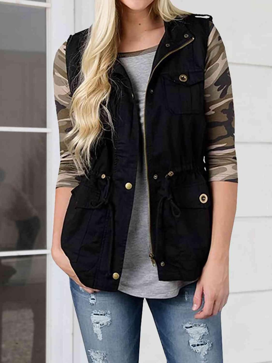 Drawstring Waist Vest With Pockets - Etsy