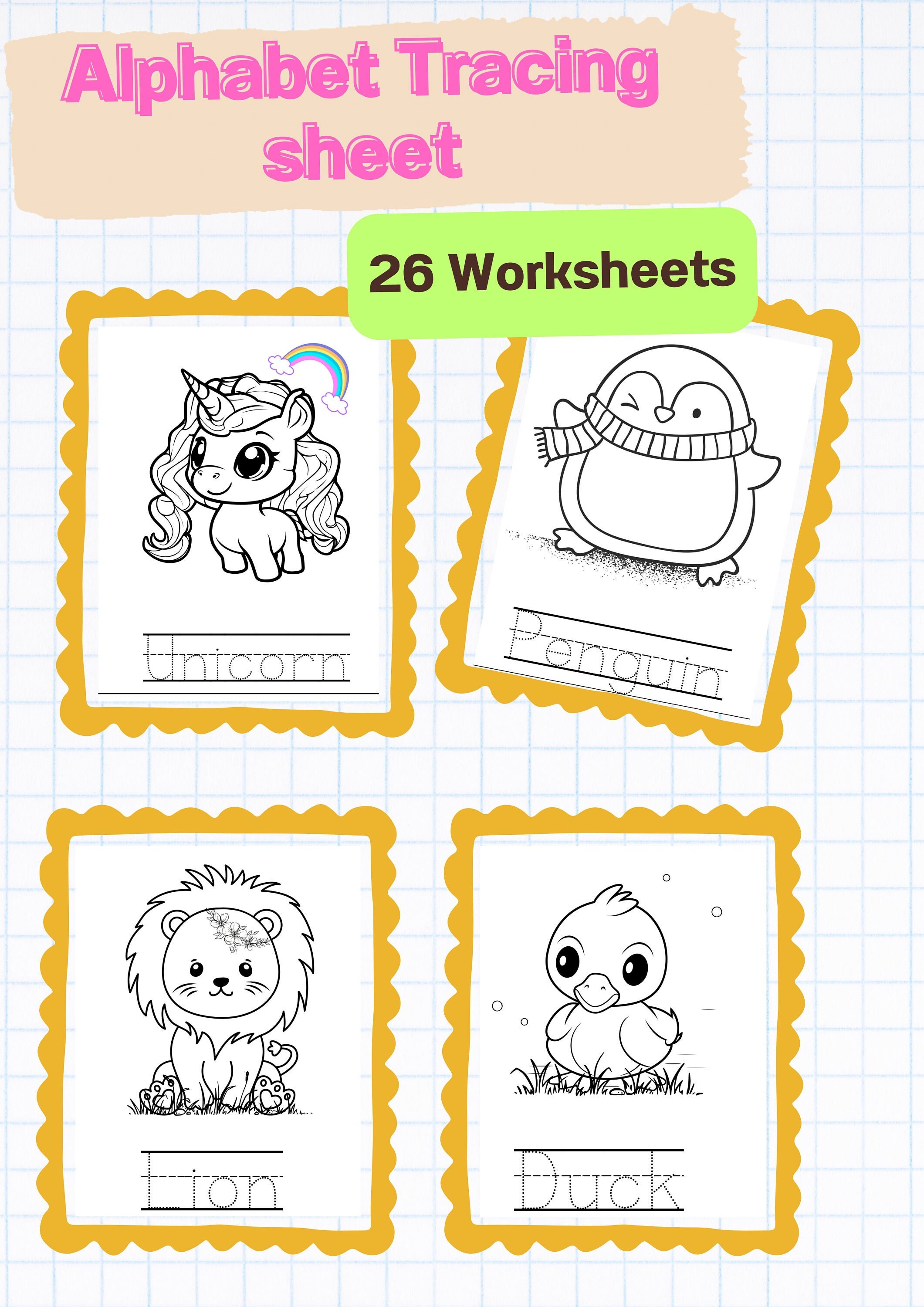 Alphabet Tracing Worksheet, 26 Page Printable, Digitalfile - Etsy