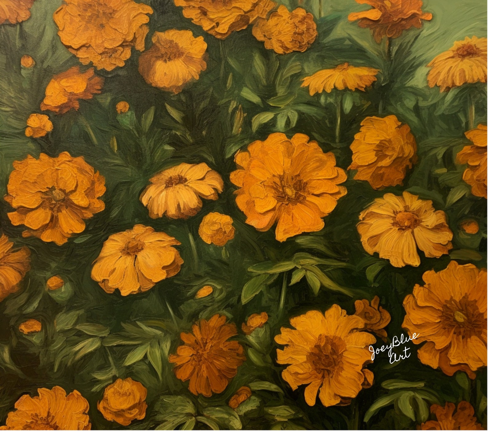 Marigolds Wall Art , Flowers Wall Art , Living Room Art Wall , Instant ...