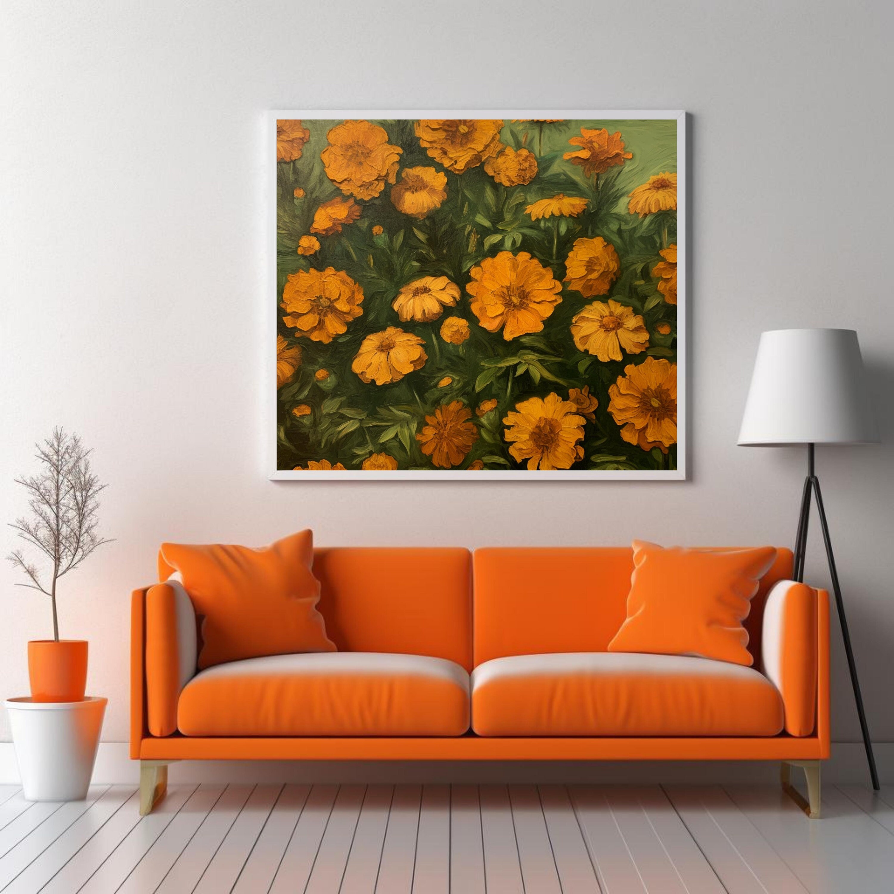 Marigolds Wall Art , Flowers Wall Art , Living Room Art Wall , Instant ...