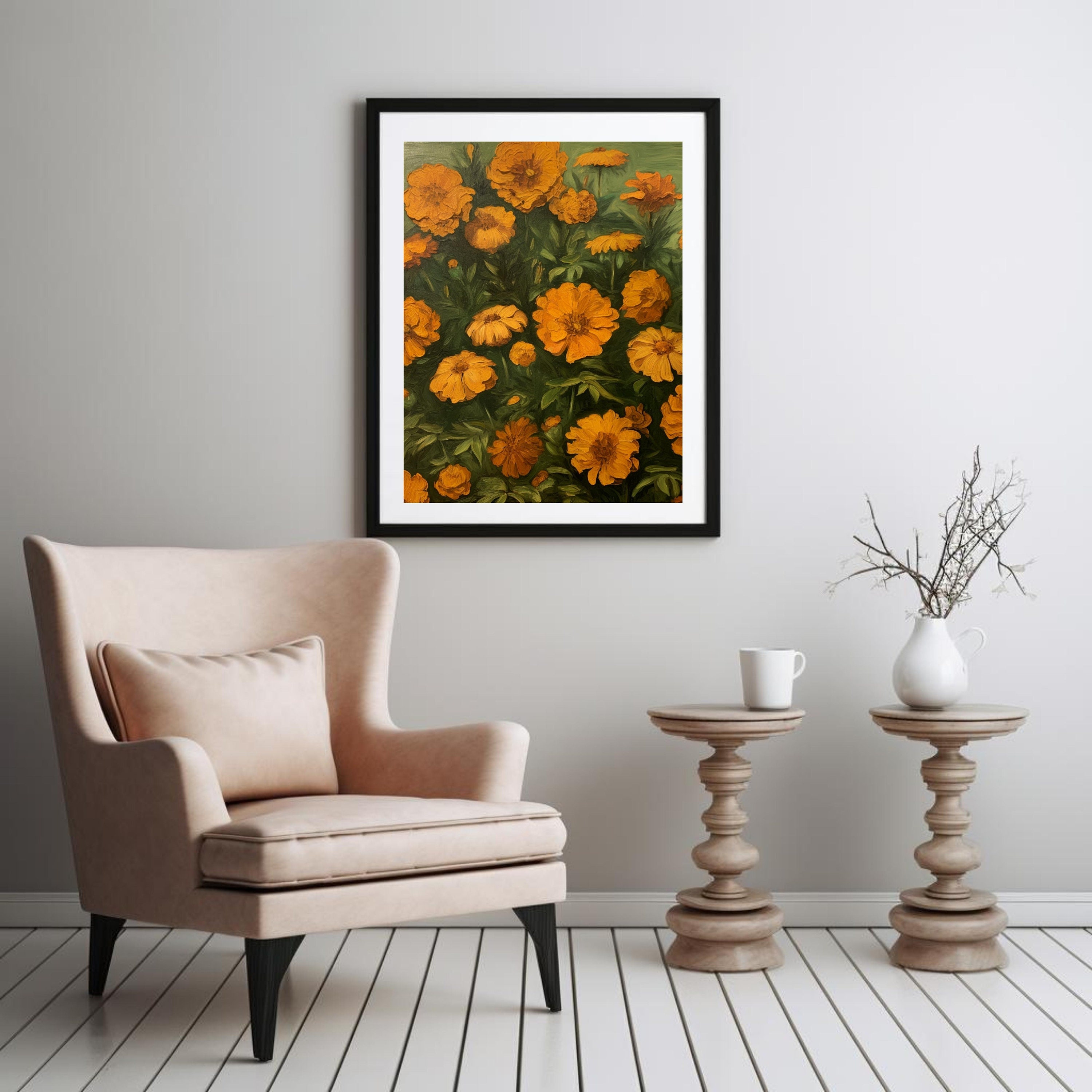 Marigolds Wall Art , Flowers Wall Art , Living Room Art Wall , Instant ...