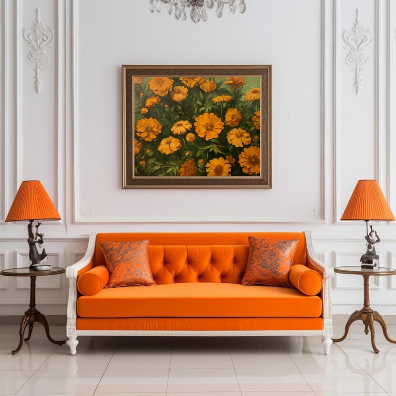 Marigolds Wall Art , Flowers Wall Art , Living Room Art Wall , Instant ...