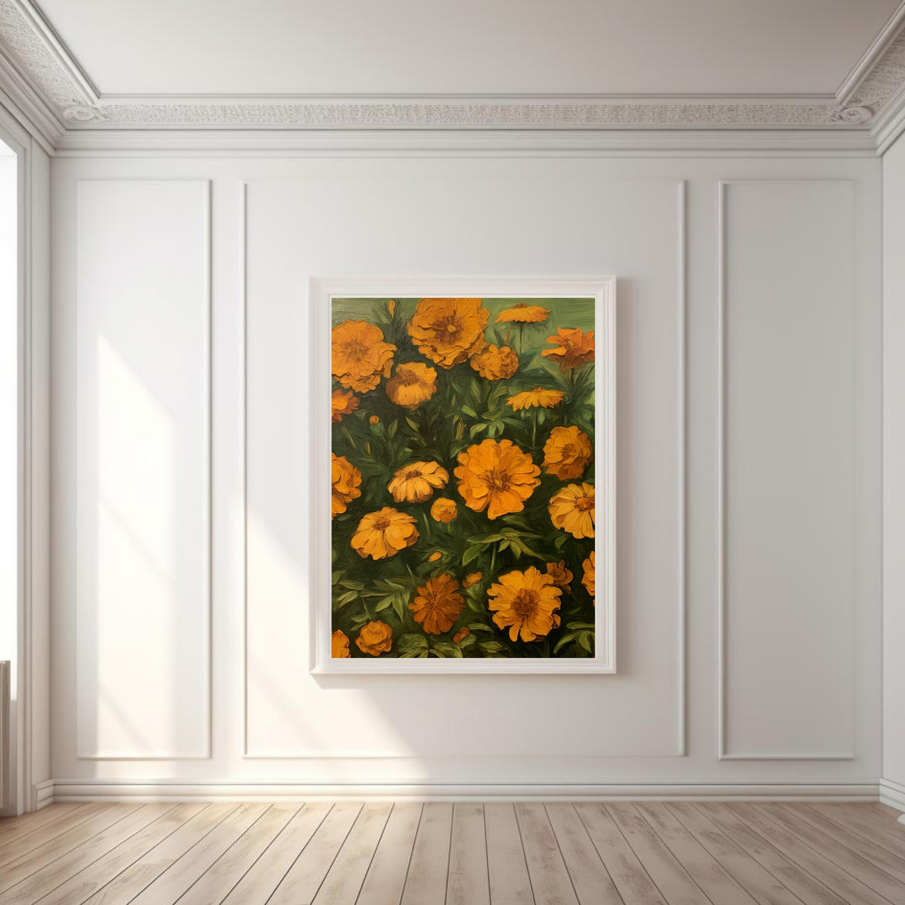 Marigolds Wall Art , Flowers Wall Art , Living Room Art Wall , Instant ...