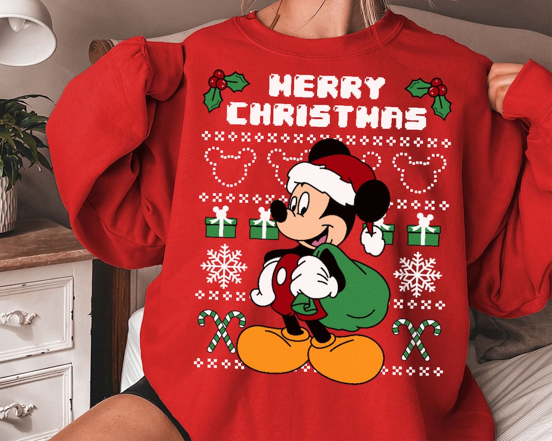 Vintage Christmas Disney Mickey Minnie Mouse Hat Ugly Sweater - Etsy