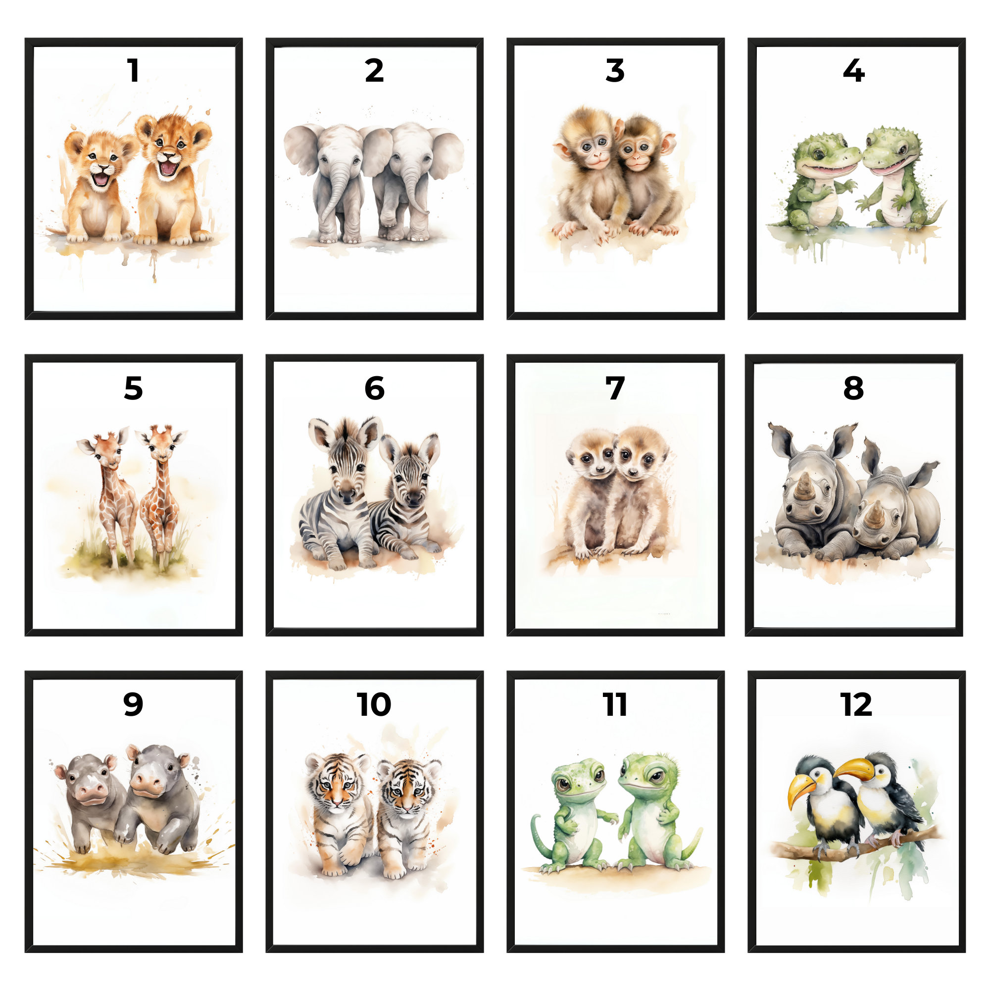 Twin Safari Nursery Wall Art, Twin Wall Art, Baby Animal Twin Nursery ...