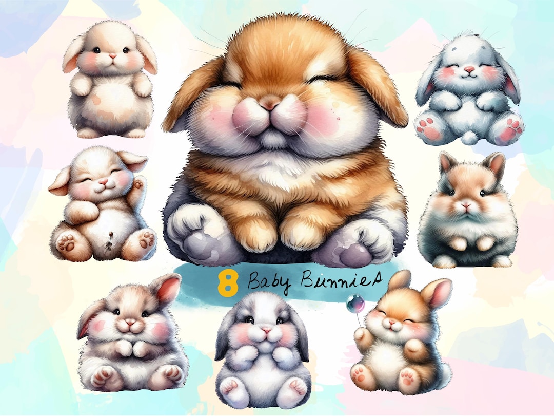 Baby Bunnies Clip Art, PNG Watercolor Clipart, Commercial Use, Cute ...