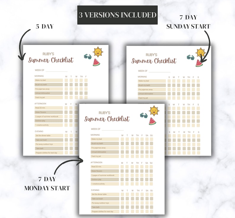 Kids' Summer Daily Checklist, Editable Chore Chart, Daily ...