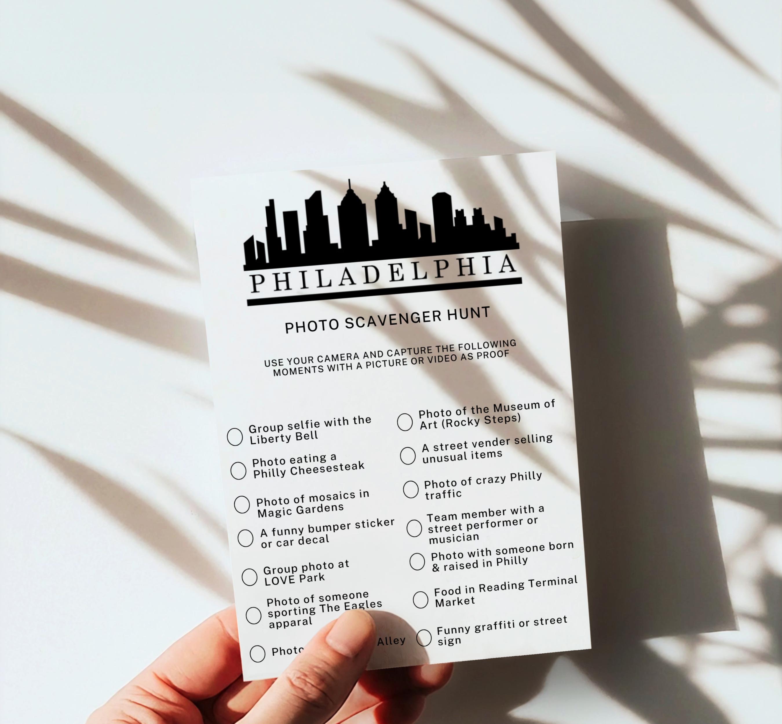 Printable City Scavenger Hunt, Philadelphia Scavenger Hunt Game ...