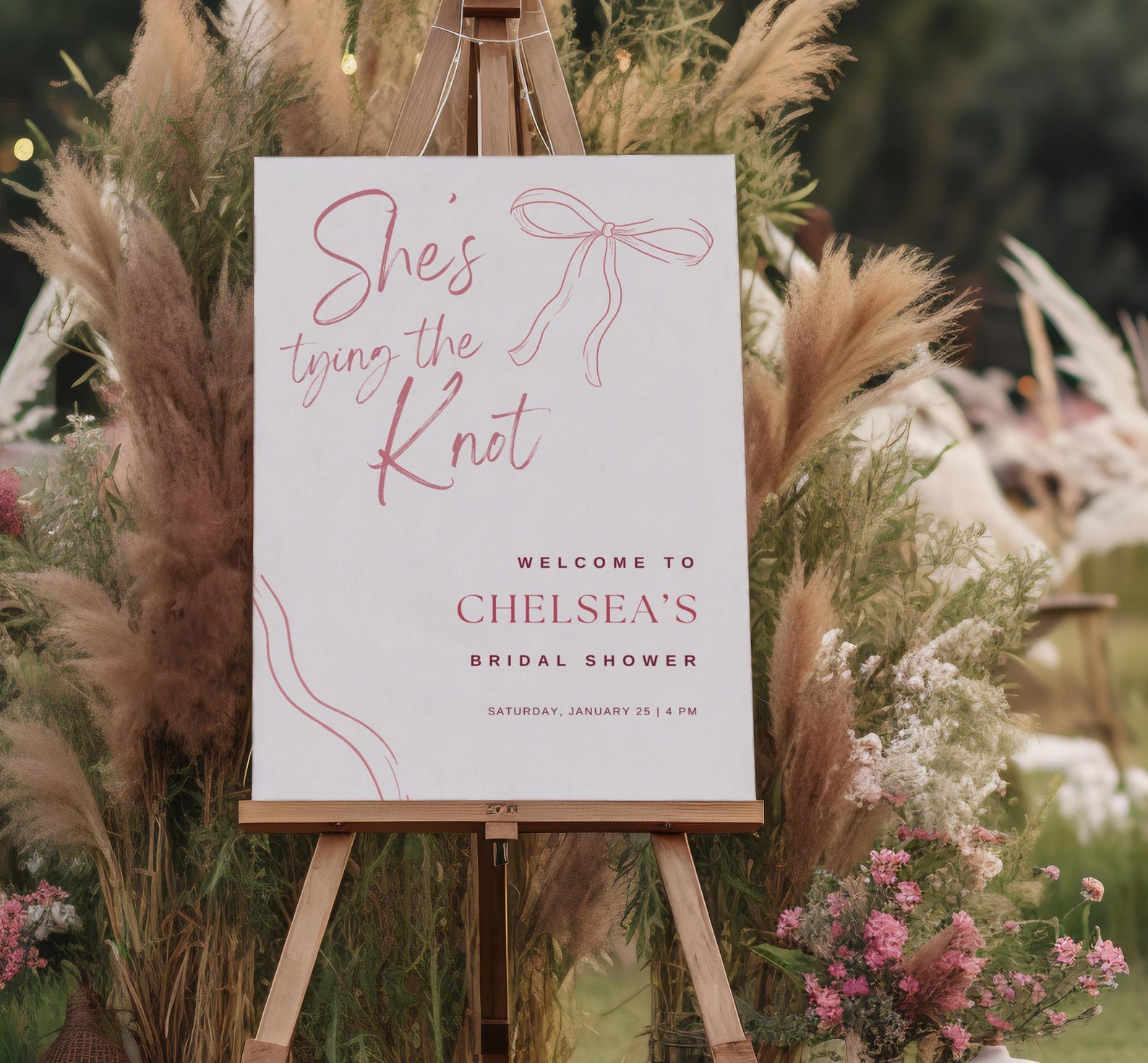 She's Tying the Knot Sign Pink Bow Bridal Shower Sign Tying the Knot ...