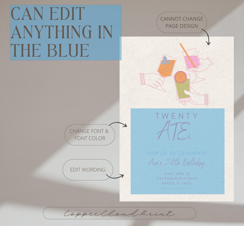 Twenty Ate Birthday Invitation Hand Drawn Scribble Cocktail Invitation ...