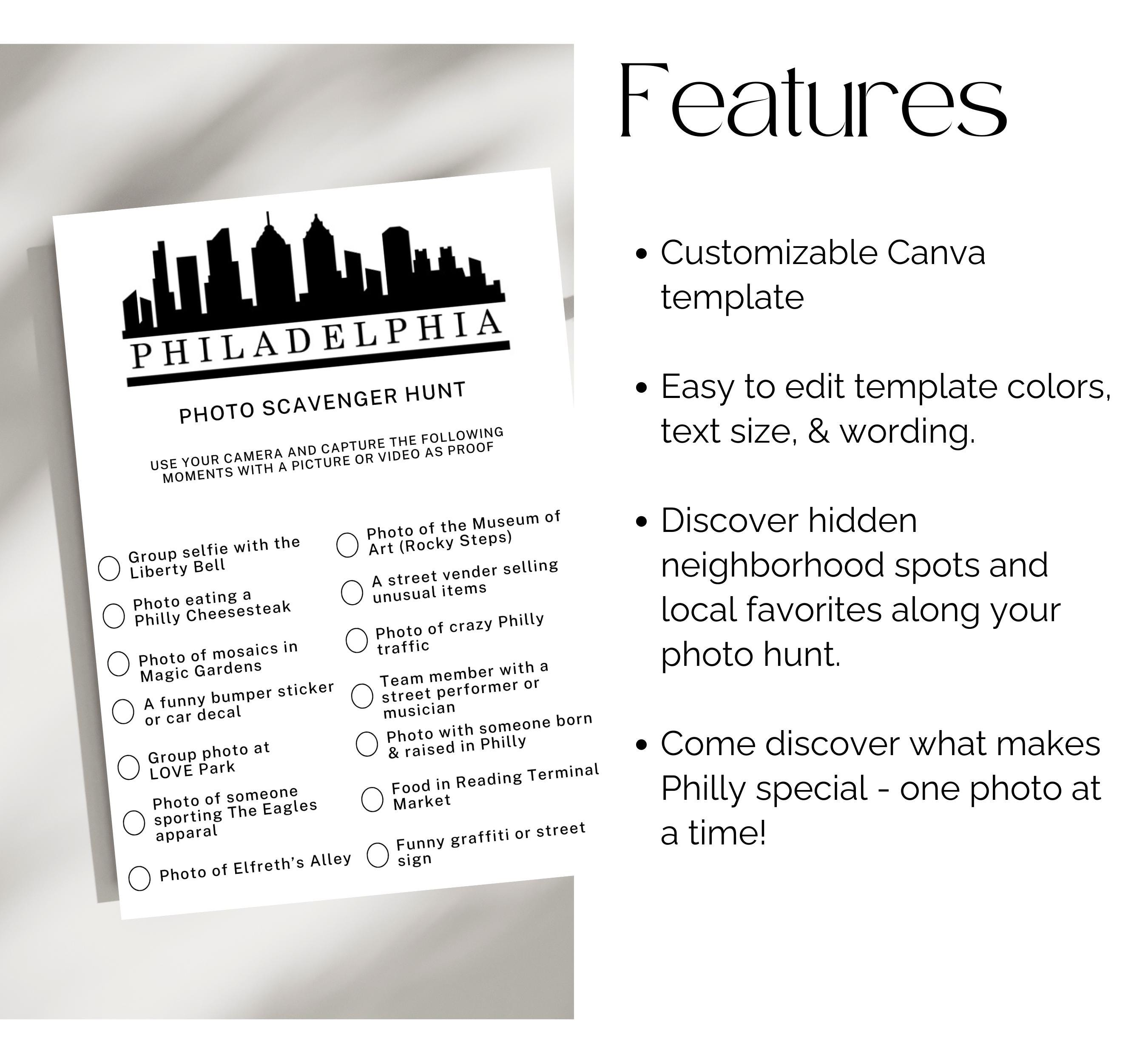 Printable City Scavenger Hunt, Philadelphia Scavenger Hunt Game ...