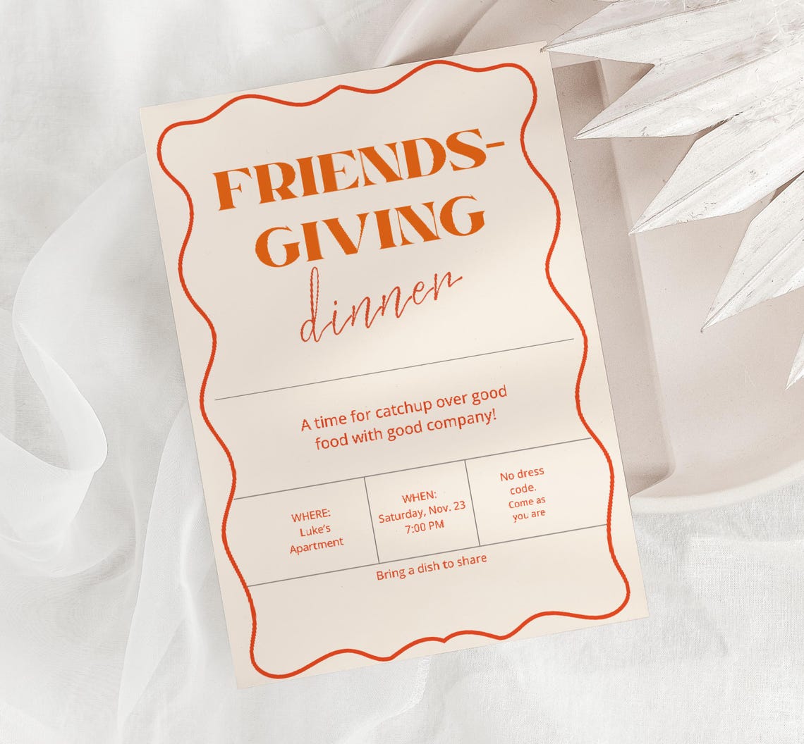 Friendsgiving Potluck Invitation Friendsgiving Theme Dinner Party Last ...