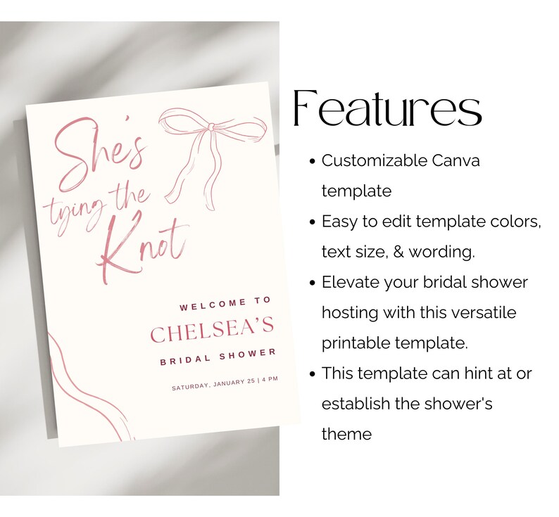 She's Tying the Knot Sign Pink Bow Bridal Shower Sign Tying the Knot ...