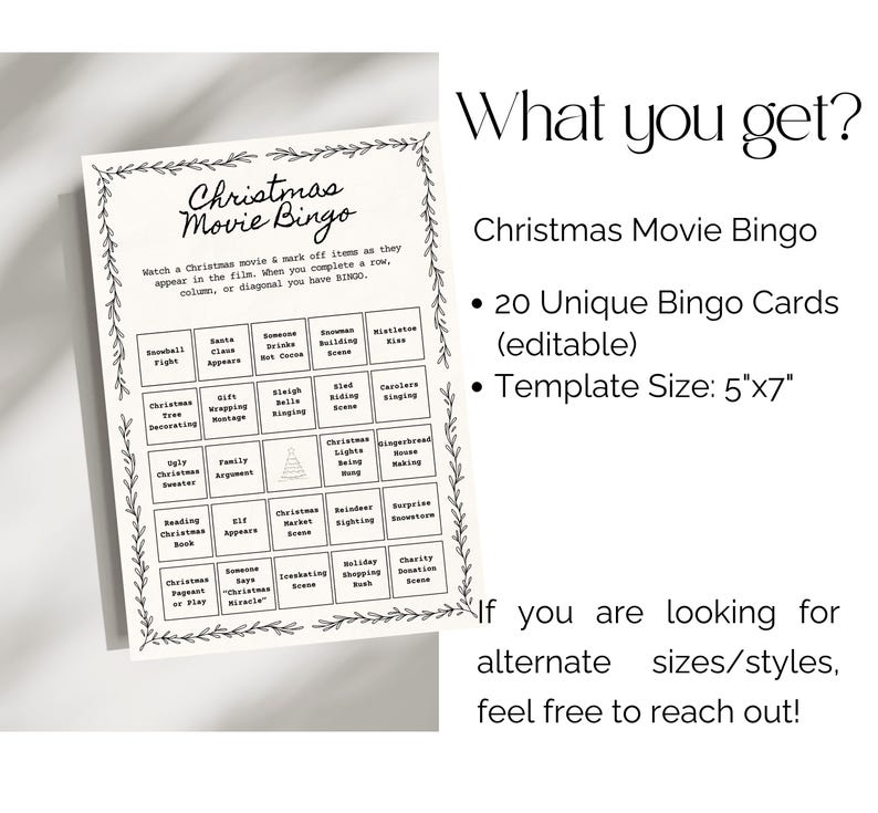 Christmas Movie Bingo Night Christmas Movie Bingo Cards Whimsical Xmas ...